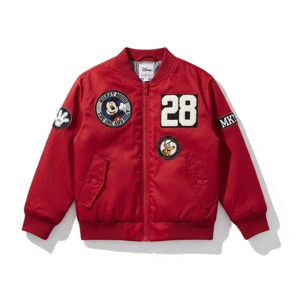 Disney | Jackets & Coats | Mickey Mouse Bomber Jacket With Patches ...